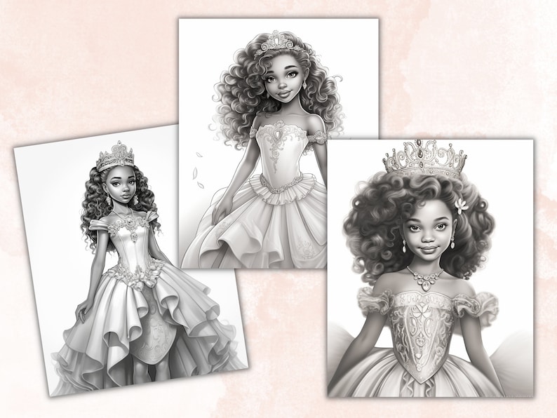 28 Fantasy Little Black Princess Girl Coloring Book, Printable PDF ...