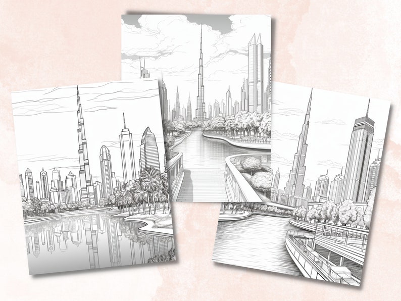 50 Dubai City Coloring Book, Printable PDF, Arabian Cafe Scenes ...