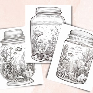 45 Enchanted Underwater Jars Coloring Book, Printable Under the Sea ...