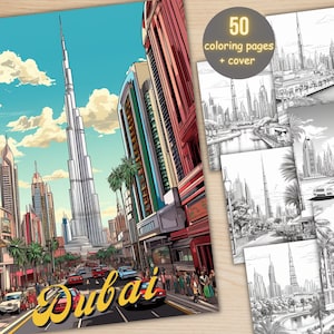 50 Dubai City Coloring Book, Printable PDF, Arabian Cafe Scenes ...