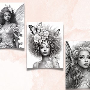 27 Fantasy Black Fairy Women Coloring Book, Printable PDF, Afro African ...