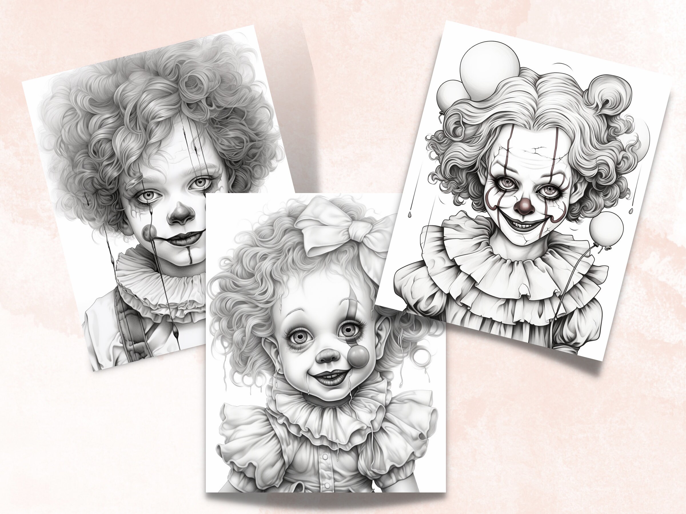 25 Little Creepy Clowns Coloring Book, Printable PDF, Horror Gothic ...