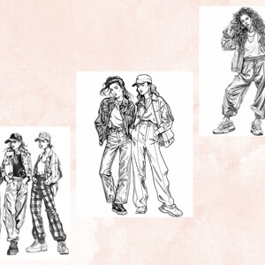 90's Fashion Style Coloring Book, Printable PDF, Vintage Fashion Women ...