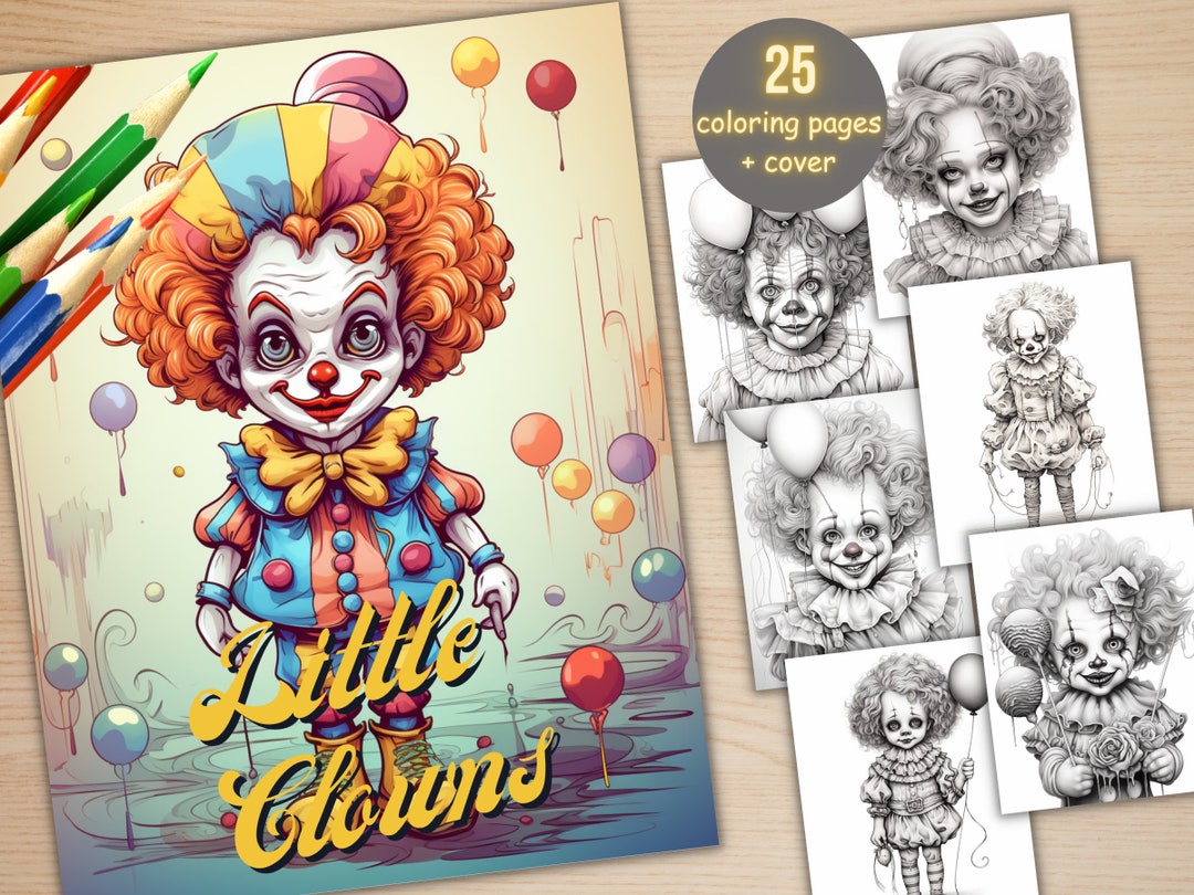 25 Little Creepy Clowns Coloring Book, Printable PDF, Horror Gothic ...