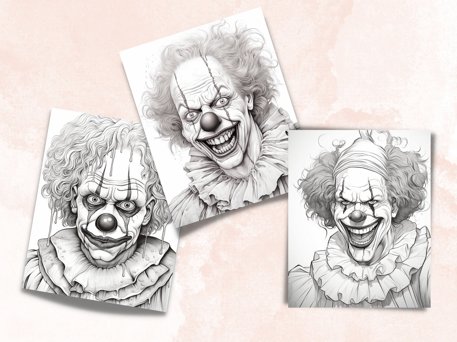 22 Creepy Evil Clowns Coloring Book, Printable PDF, Horror Gothic ...