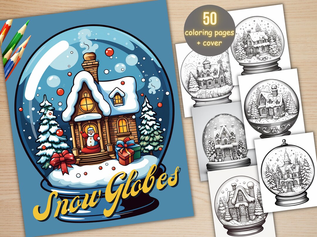 50 Christmas Snow Globes Coloring Book, Printable Xmas Noel Holiday ...