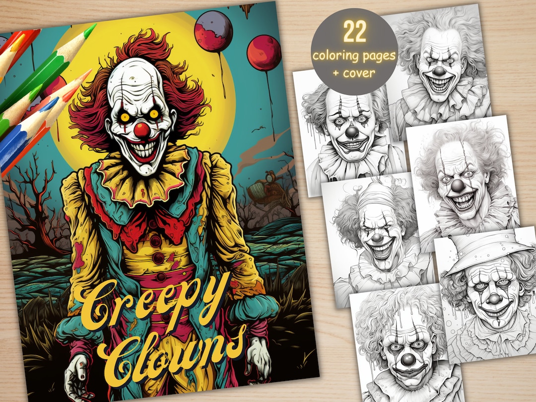 22 Creepy Evil Clowns Coloring Book, Printable PDF, Horror Gothic ...