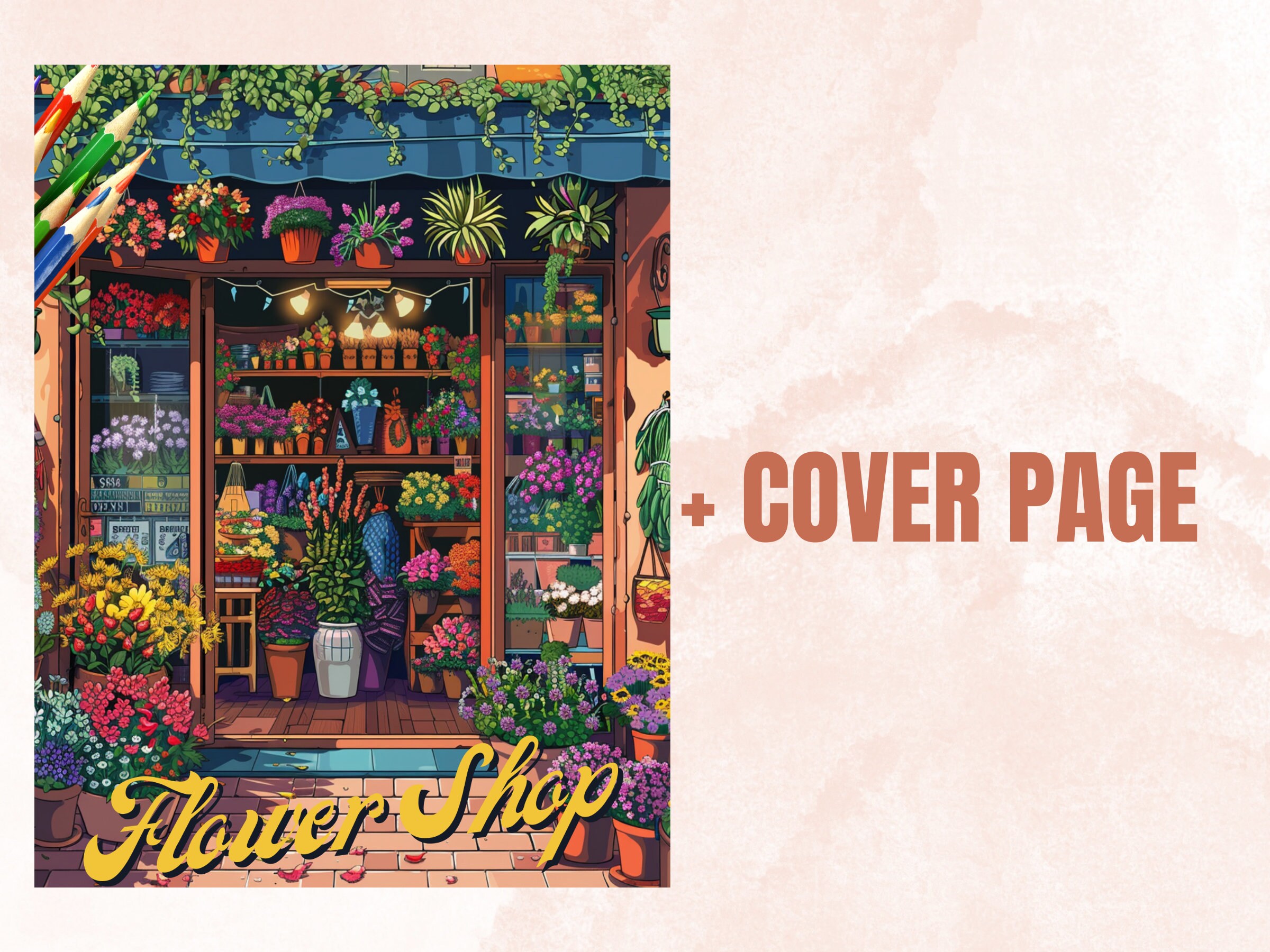70 Flower Shop Scenes Coloring Book, Printable Flower Storefront ...