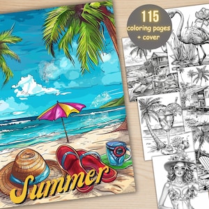 115 Summer Bundle Coloring Book, Printable Summer Beach Scenes Coloring ...