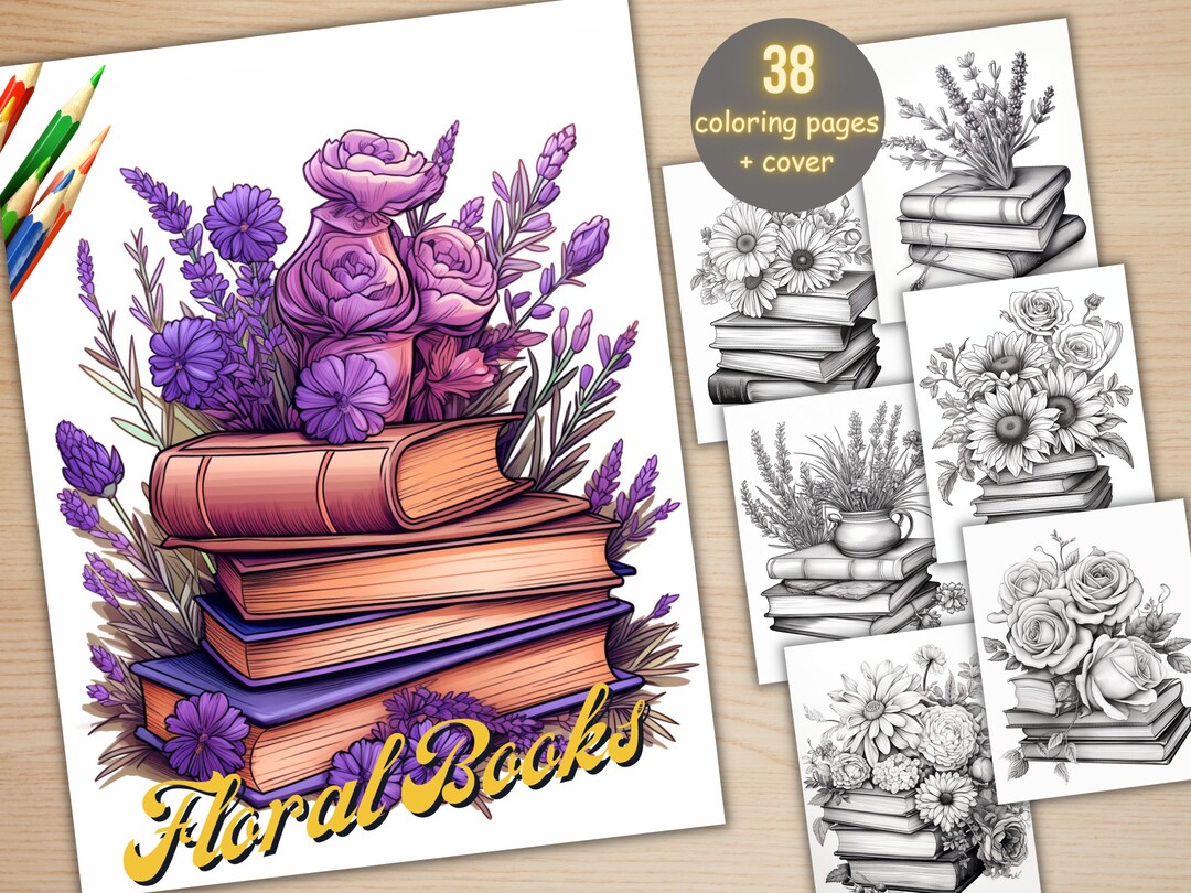 38 Floral Books Coloring Book, Printable PDF, Fairytale Magical Book ...