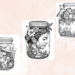 40 Spring Jars Coloring Book, Printable Floral Scenes Coloring Pages ...