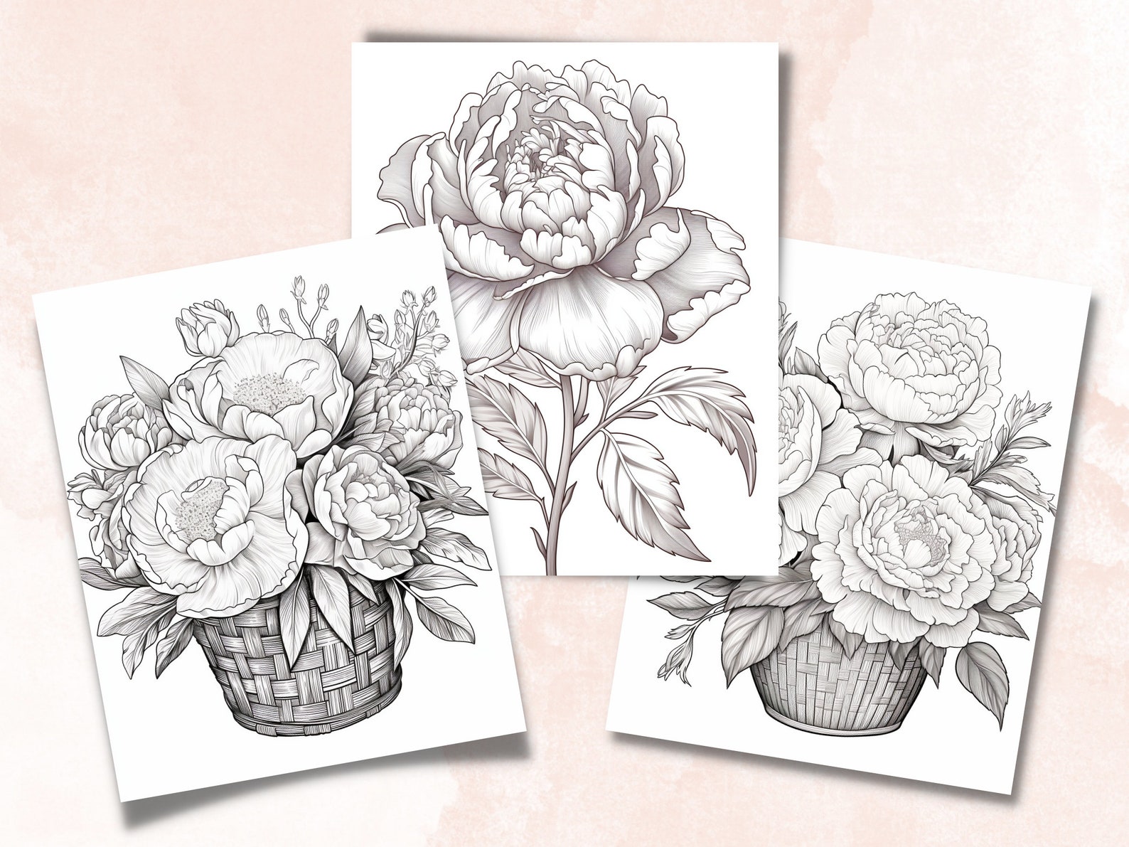 55 Peony Flowers Coloring Book, Printable PDF, Botanical Floral Plant ...