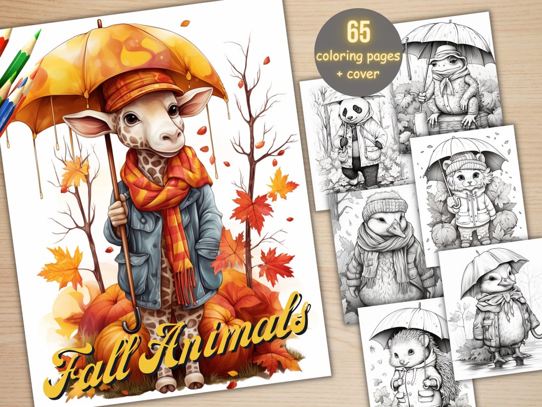 65 Fall Animals Coloring Book, Printable Fall Pumpkin Cutties Coloring ...