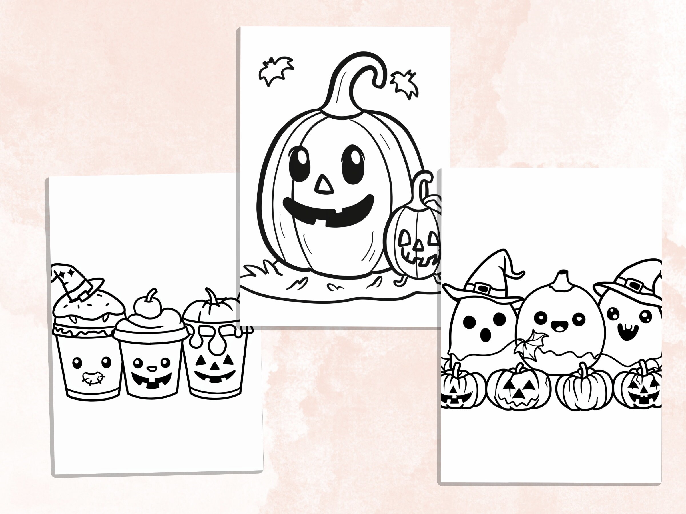 Bold and Easy Coloring Book, Cozy Kawaii Halloween Scenes Coloring ...
