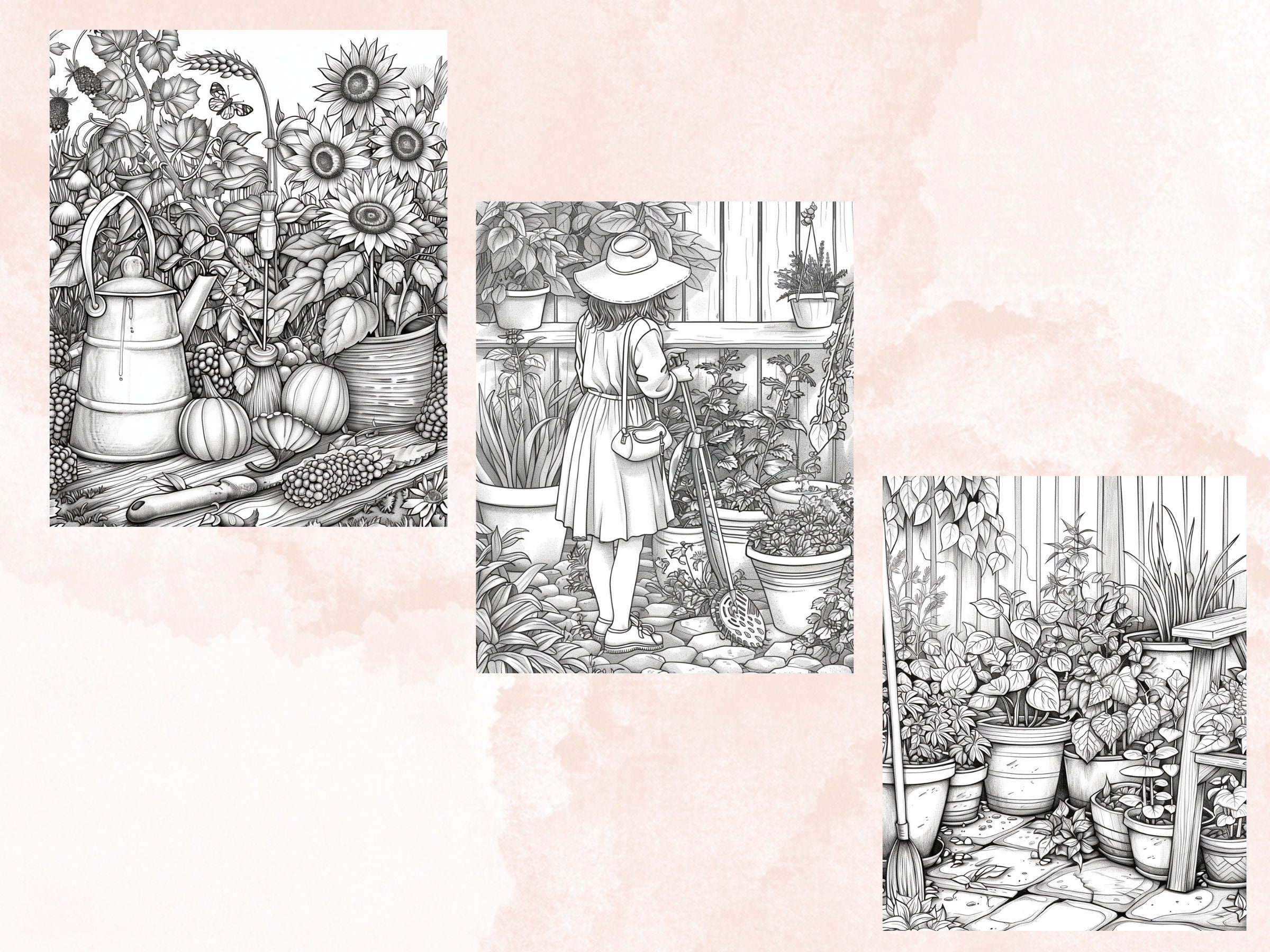 60 Gardening Coloring Book, Printable Enchanted Garden Therapy Coloring ...