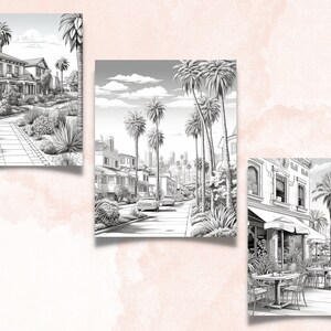 50 Los Angeles City Coloring Book, Printable PDF, USA Scenes Coloring ...