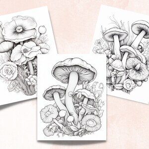 37 Blooming Mushrooms Coloring Book, Printable PDF, Fantasy Floral ...
