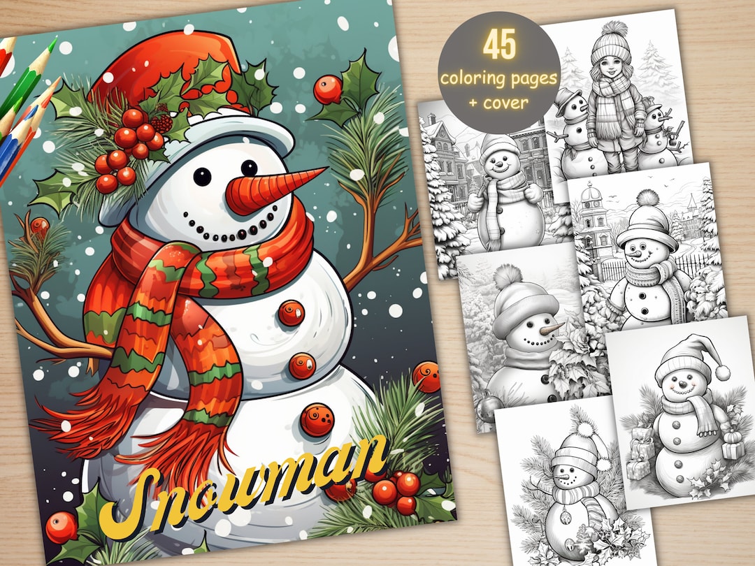 45 Christmas Snowman Coloring Book, Printable Xmas Noel Holiday ...