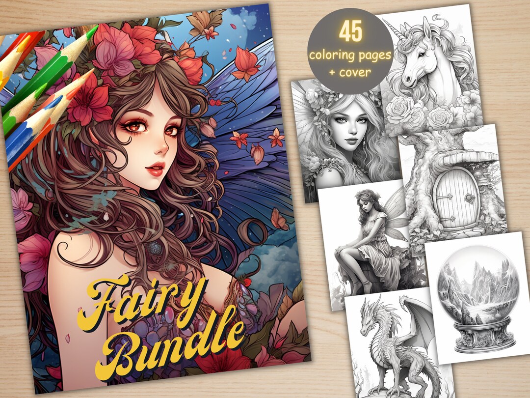45 Fantasy Fairy Items Bundle Coloring Book, Printable PDF , Enhanted ...