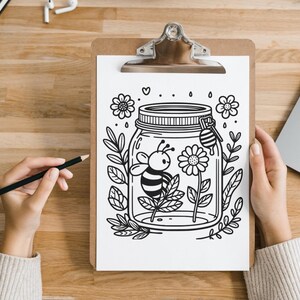 Bold and Easy Coloring Book, Cute Honey Bee Jar Coloring Pages, Kawaii ...
