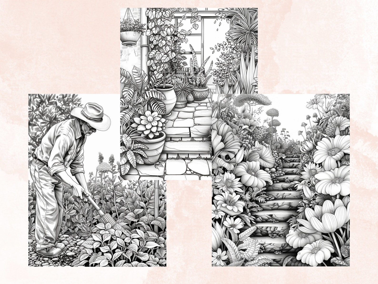60 Gardening Coloring Book, Printable Enchanted Garden Therapy Coloring ...