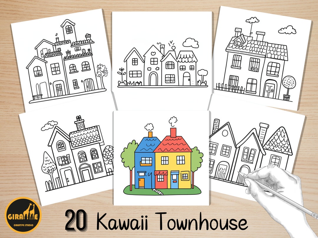 Bold and Easy House Coloring Book, Kawaii Townhouse Coloring Pages ...