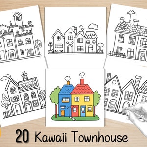 Bold and Easy House Coloring Book, Kawaii Townhouse Coloring Pages ...