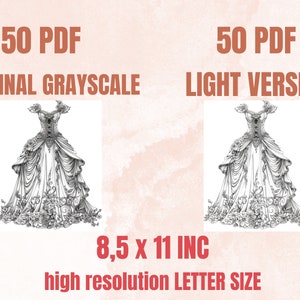 50 Princess Dress Coloring Book, Printable Royal Fashion Dress Coloring ...
