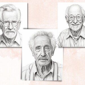 40 Old Gentlemen Portrait Coloring Book, Printable Wrinkled Elderly Man ...