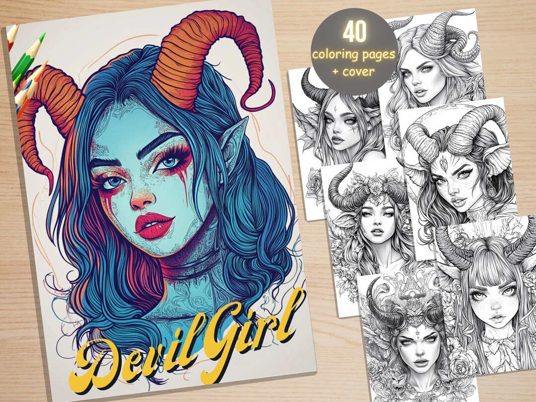 40 Devil Girls Coloring Book, Printable Gothic Beauties Coloring Pages ...