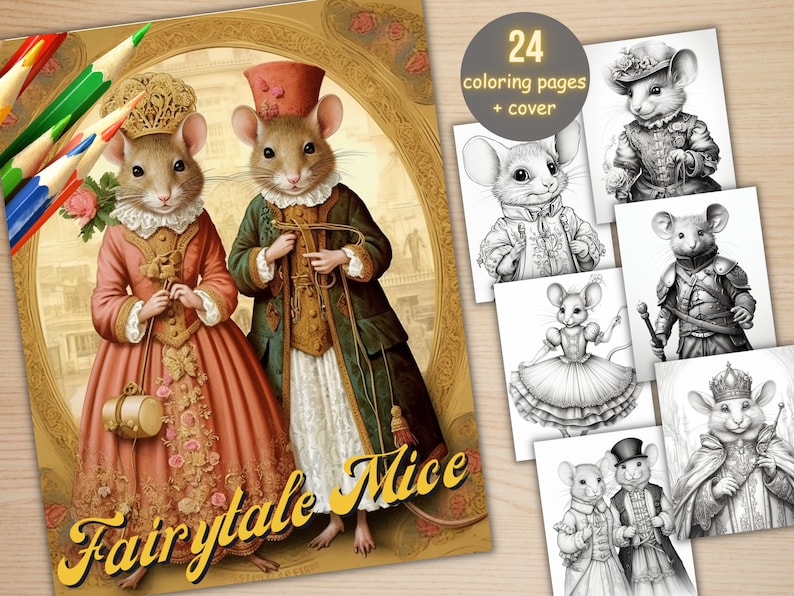 24 Fairytale Mice Coloring Book Printable Cute Mouse Coloring - Etsy