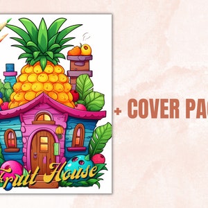 33 Fruit Houses Coloring Book, Printable Fantasy Cute Kawaii House ...
