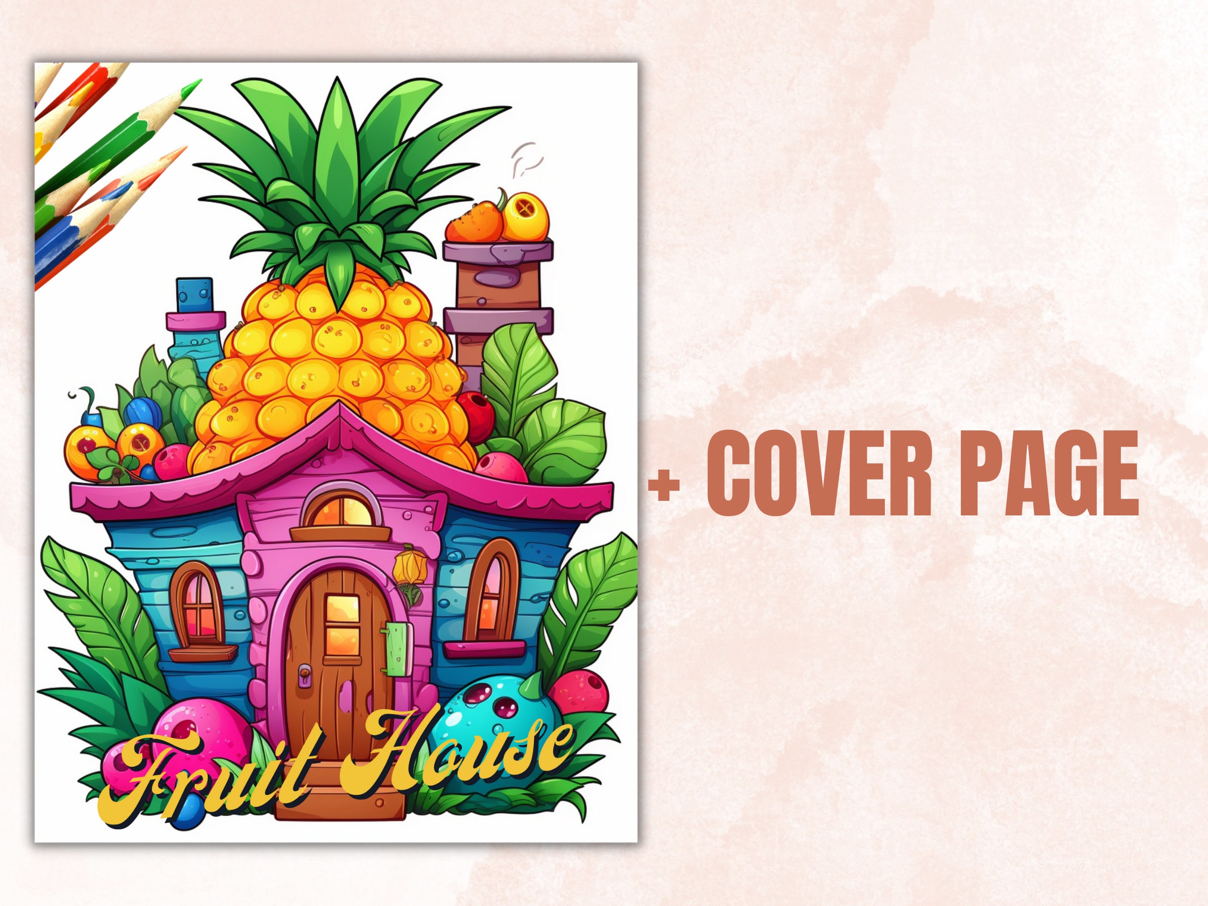 33 Fruit Houses Coloring Book Printable Fantasy Cute Kawaii - Etsy