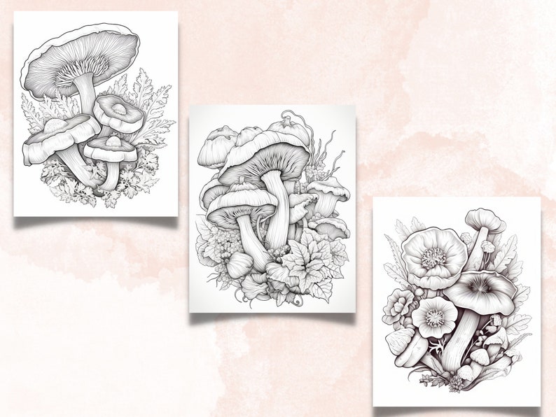 37 Blooming Mushrooms Coloring Book, Printable PDF, Fantasy Floral ...