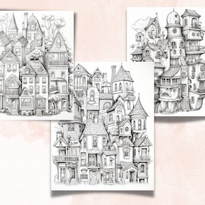 50 Doodle House Coloring Book, Printable Fantasy Quirky House Coloring ...