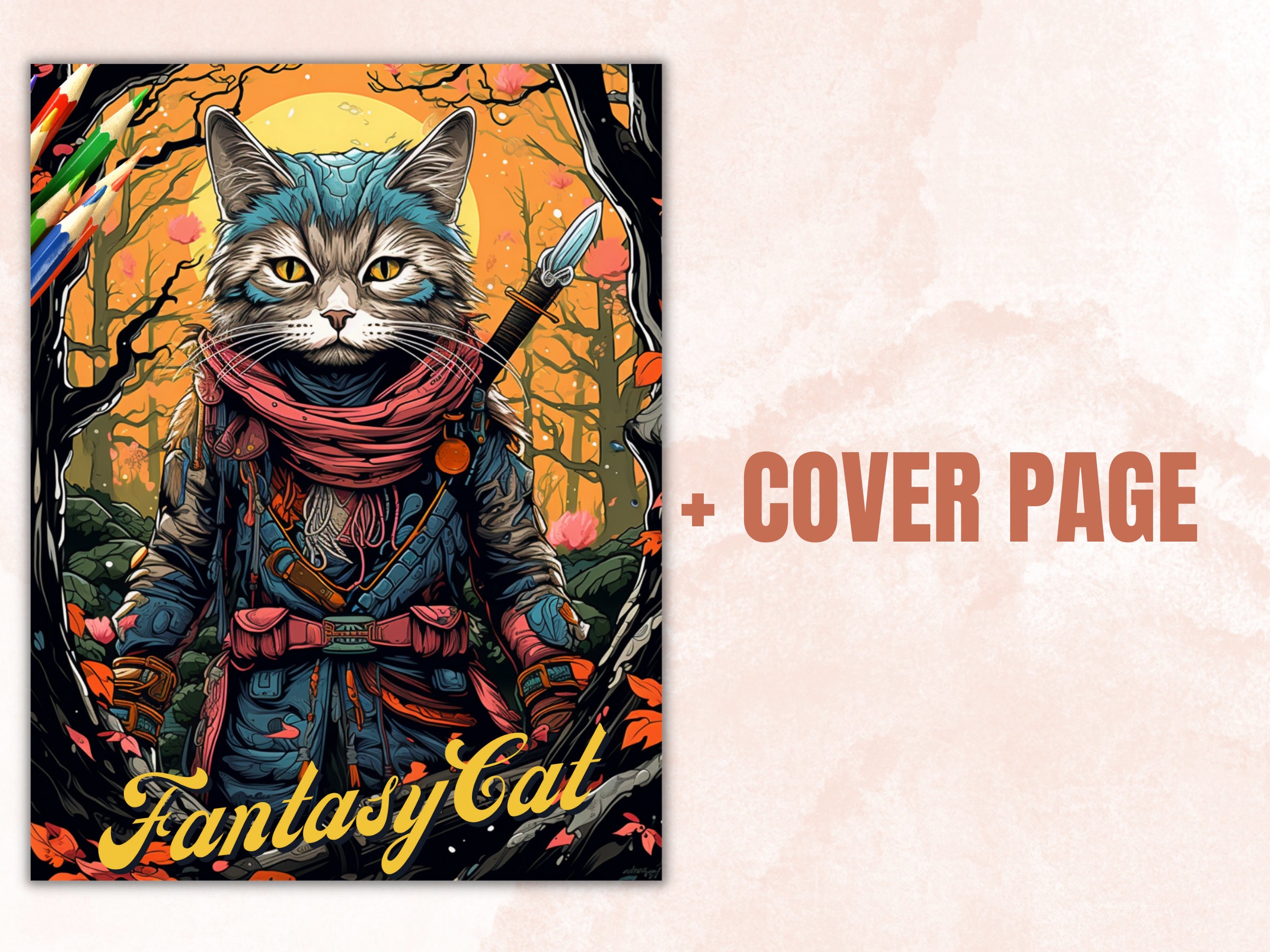 50 Fantasy Cat Coloring Book, Printable Secret Life of Cat Coloring ...