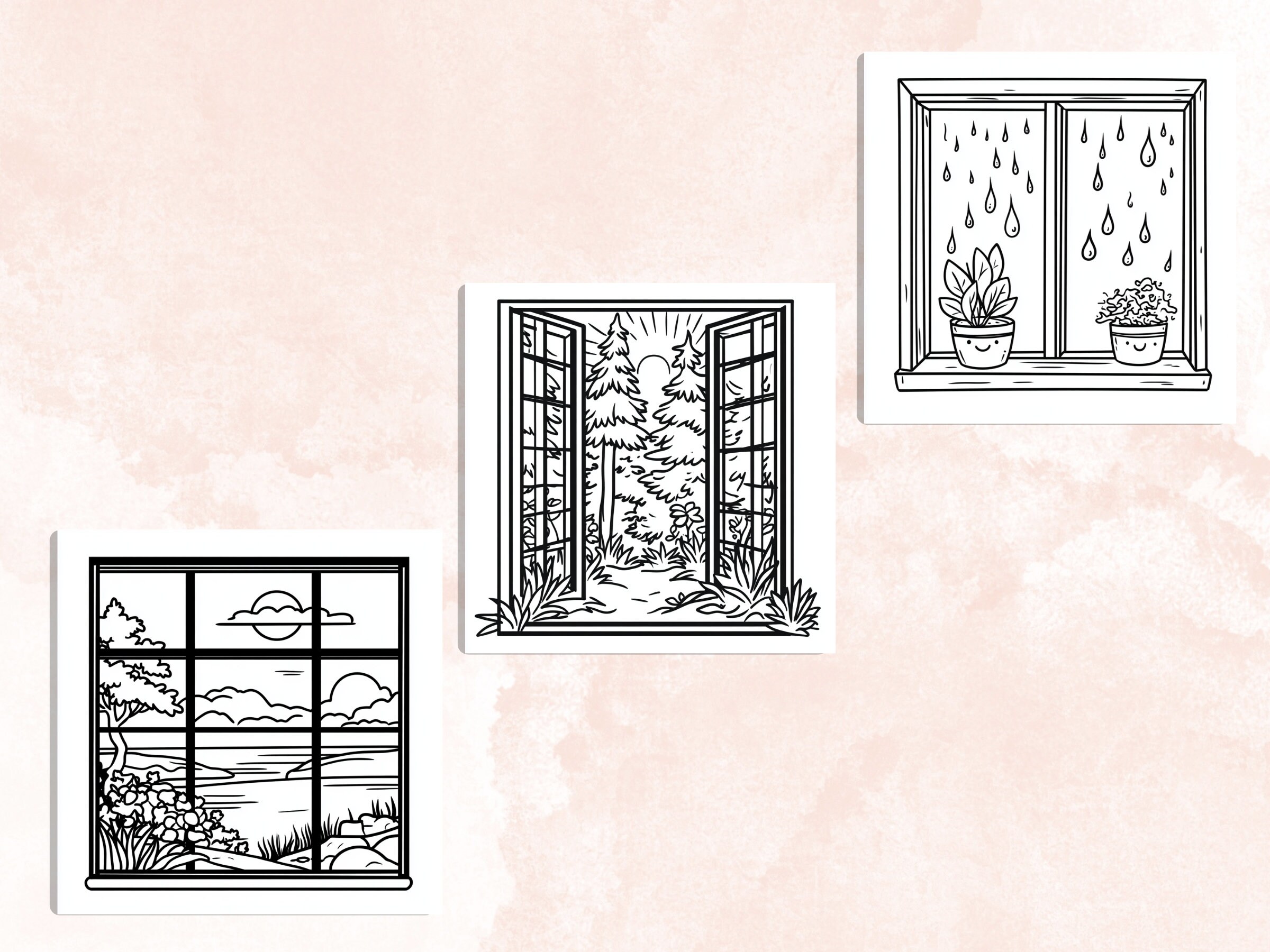 Bold and Easy Coloring Book, Cozy Window Scenes Coloring Pages, Cute ...
