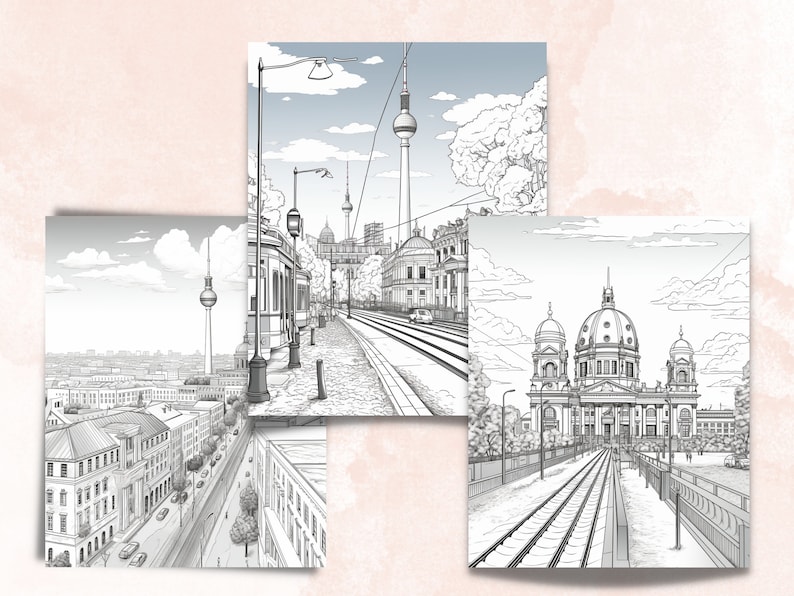50 Berlin City Coloring Book, Printable PDF, Germany Cafe Scenes ...