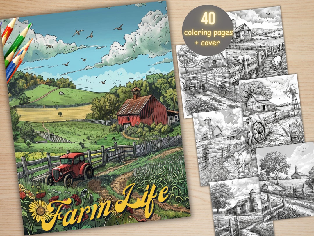 40 Farm Life Scenes Coloring Book, Printable Country Farm House ...