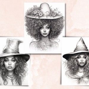 30 Fantasy Black Women Witch Coloring Book, Printable PDF, Afro African ...