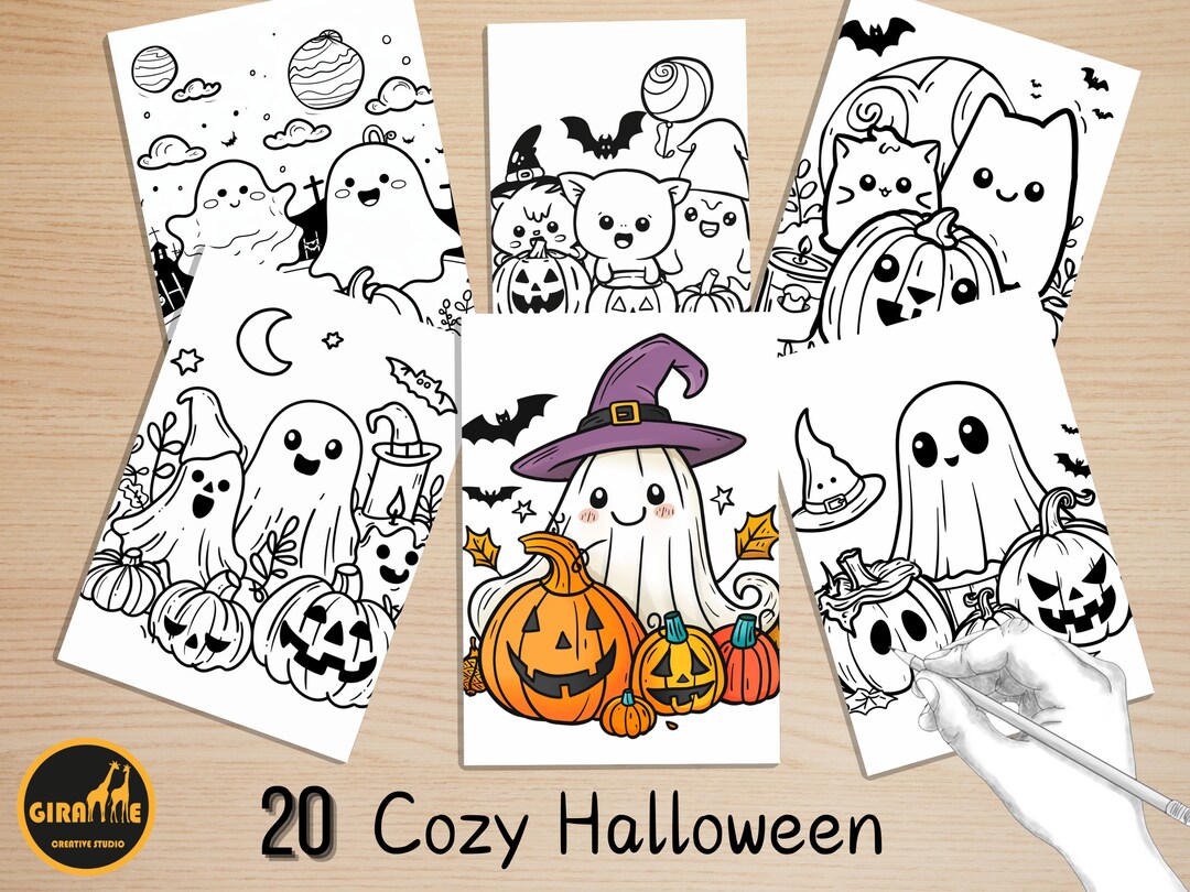 Bold and Easy Coloring Book, Cozy Kawaii Halloween Scenes Coloring ...
