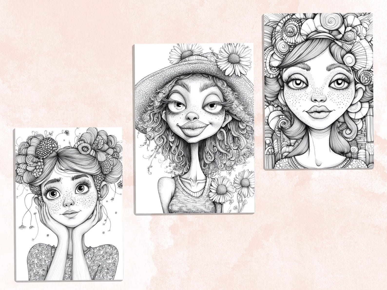 40 Quirky Girl Coloring Book, Printable Whimsical Quirky Girl Coloring ...