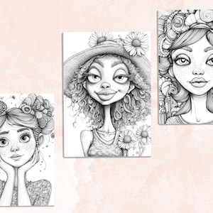 40 Quirky Girk Coloring Book, Printable Whimsical Quirky Girl Coloring ...