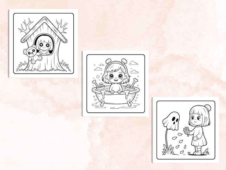 Creepy Girl Coloring Pages, Bold and Easy Coloring Book, Cute Spooky ...