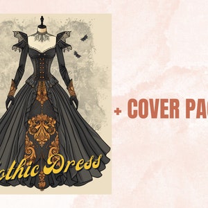 50 Gothic Dress Coloring Book, Printable Dark Fashion Dress Coloring ...