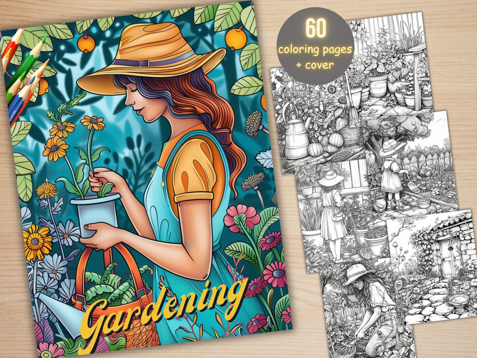 60 Gardening Coloring Book, Printable Enchanted Garden Therapy Coloring ...