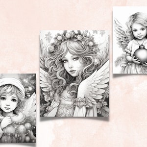 45 Christmas Angel Coloring Book, Printable Xmas Noel Little Angels ...