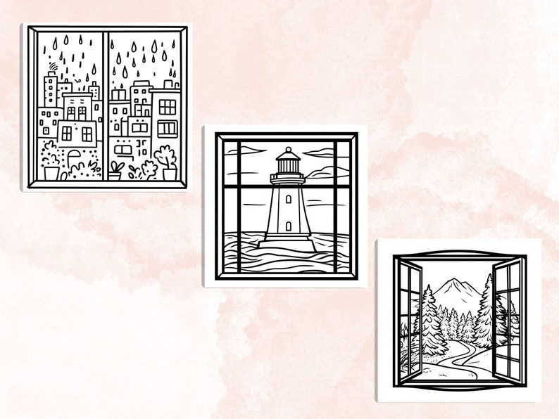Bold and Easy Coloring Book, Cozy Window Scenes Coloring Pages, Cute ...