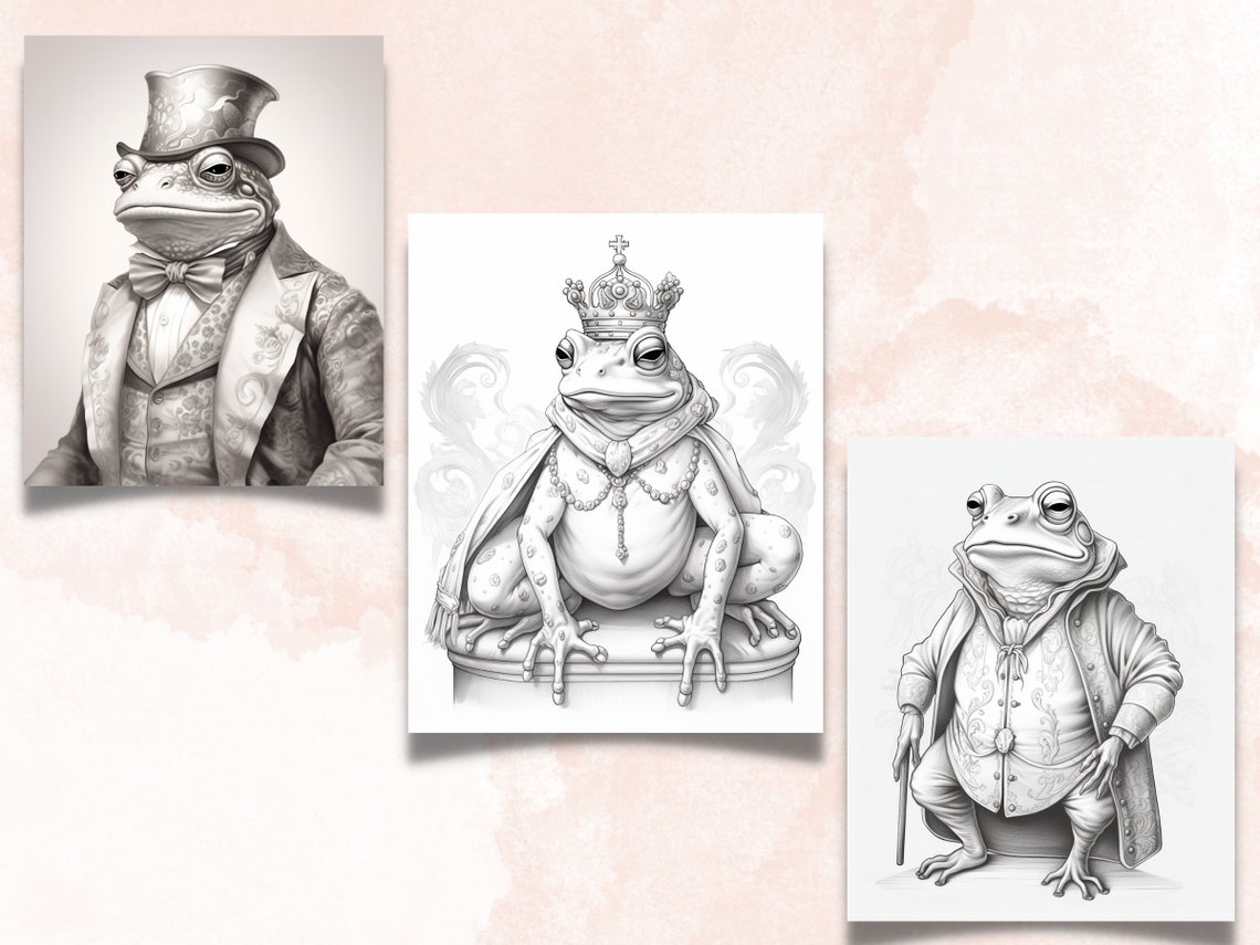 25 Fairytale Frogs Coloring Book, Printable Cute Frog Coloring Pages ...