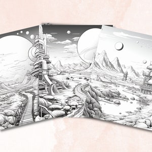 28 Futuristic City Scenes Coloring Book, Printable PDF, Fantasy ...